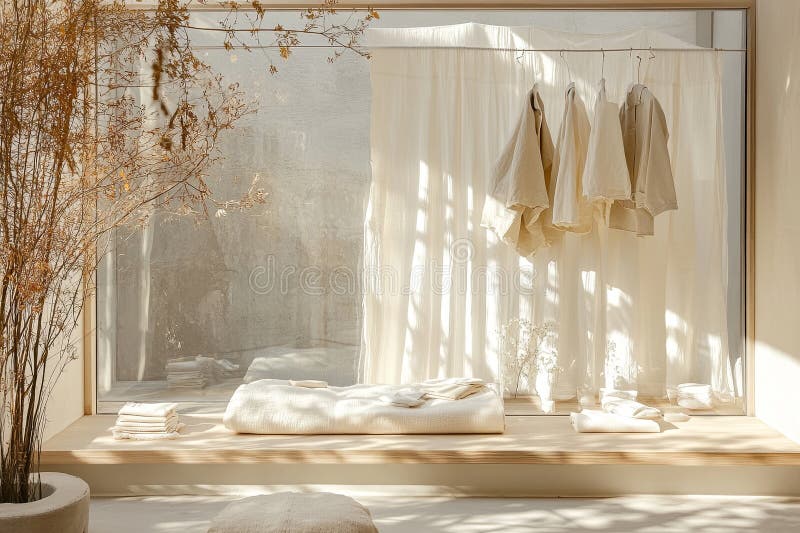 Bright Window Display Featuring Neutral Toned Clothing Stock Photos ...