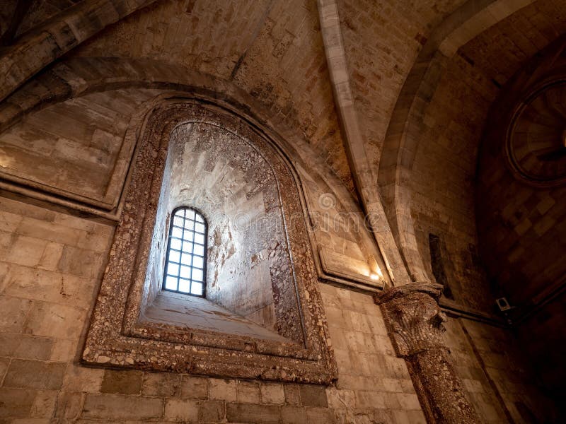 Bright Window in Romanesque Style Viewed from Inside with Arch Stock ...