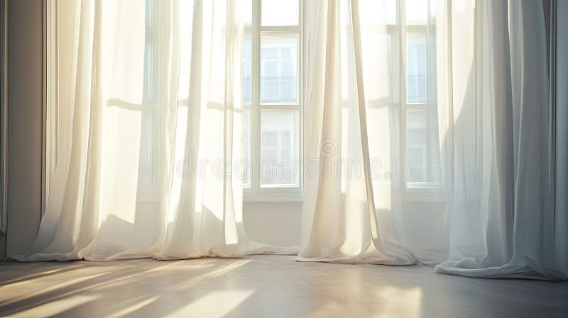 A Bright Window View with Sheer Curtains and Soft Lighting, with Space ...
