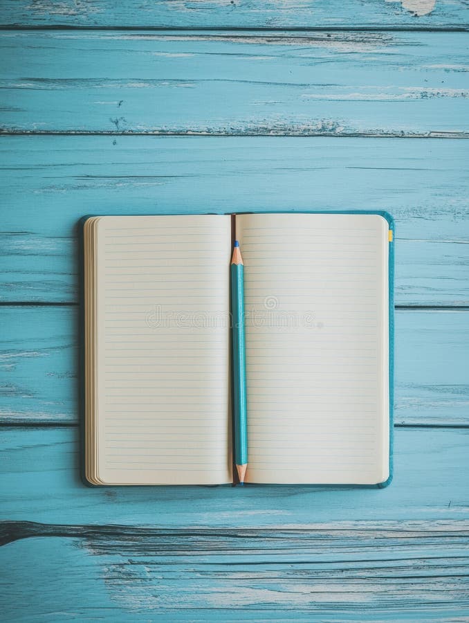 Bright Wooden Desk Features an Open Notebook with a Pencil Ready for ...