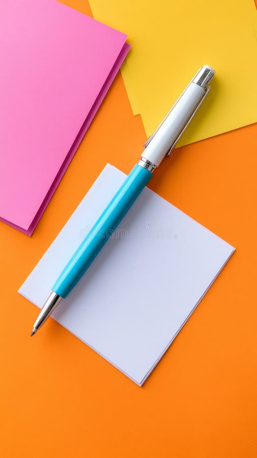 A Bright Workspace Features a Turquoise Pen Laid on a Blank Notepad ...