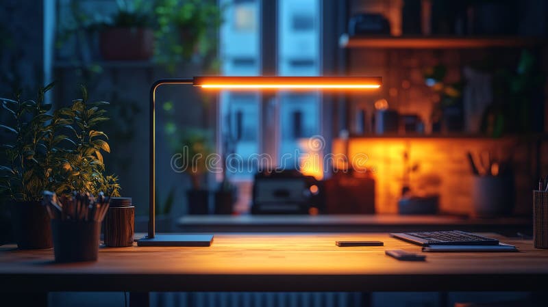 Wooden Desk Lamp Illuminating Modern Office Setup Generative Ai Stock ...