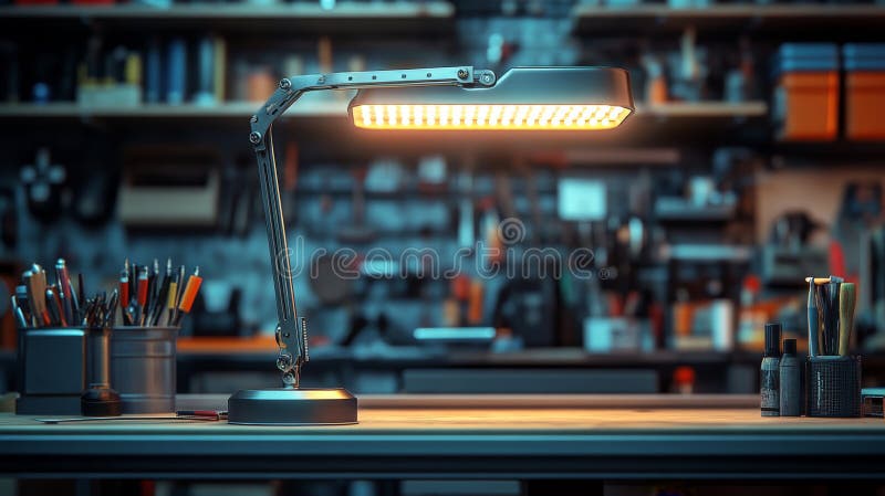 Bright Workspace Lamp Illuminating a Creative Atmosphere in a Cluttered ...