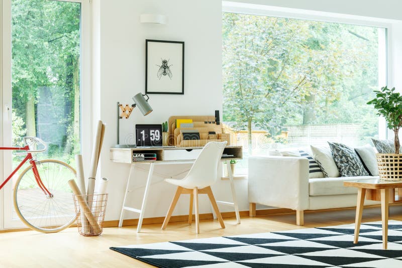 Bright Workspace in Living Room Stock Photo - Image of flat, interior ...