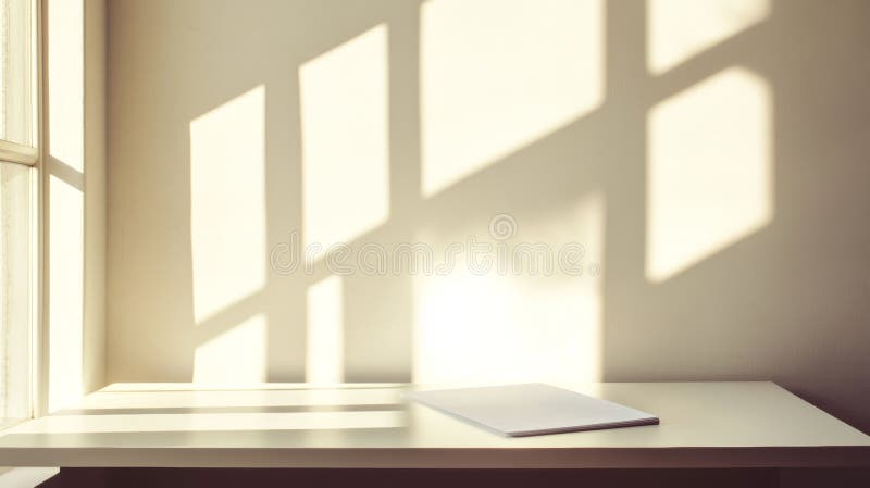 Bright Workspace White Note Illuminated by Sunlight on a Minimalist ...