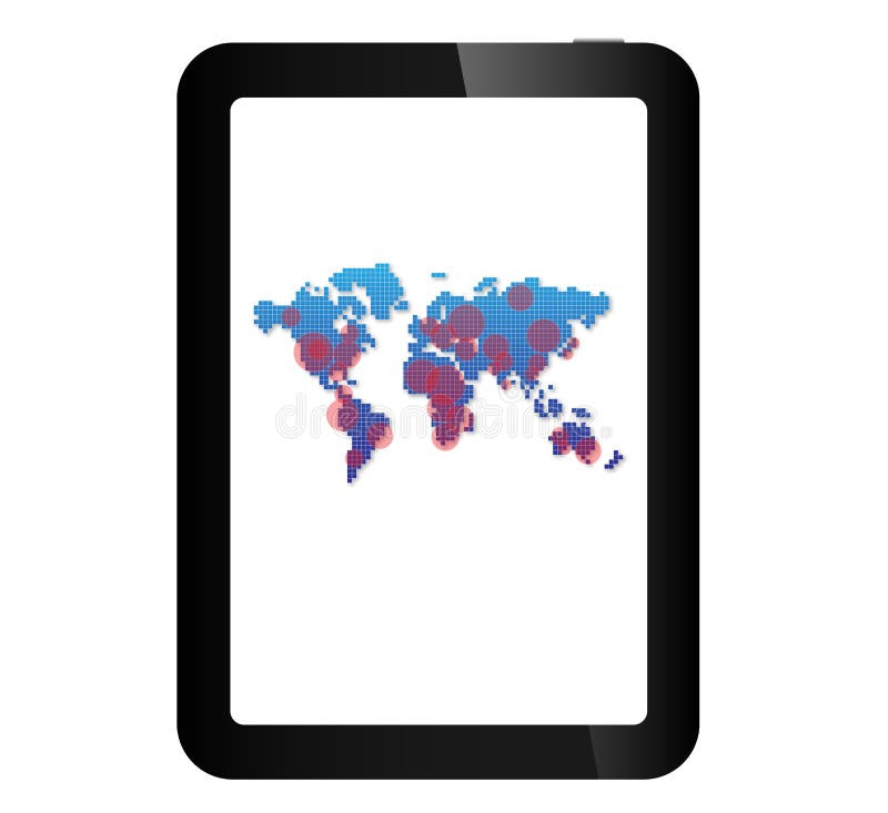 Bright World Map on Isolated Tablet Screen Vector Illustration Stock ...