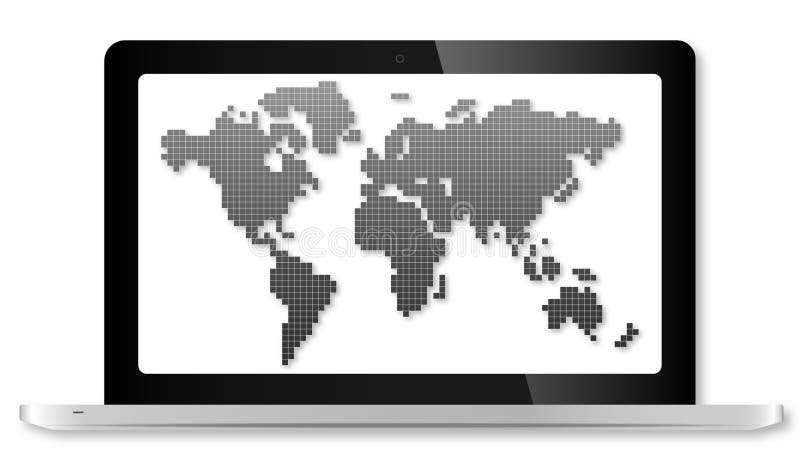 Bright World Map on Isolated Tablet Screen Vector Illustration Stock ...