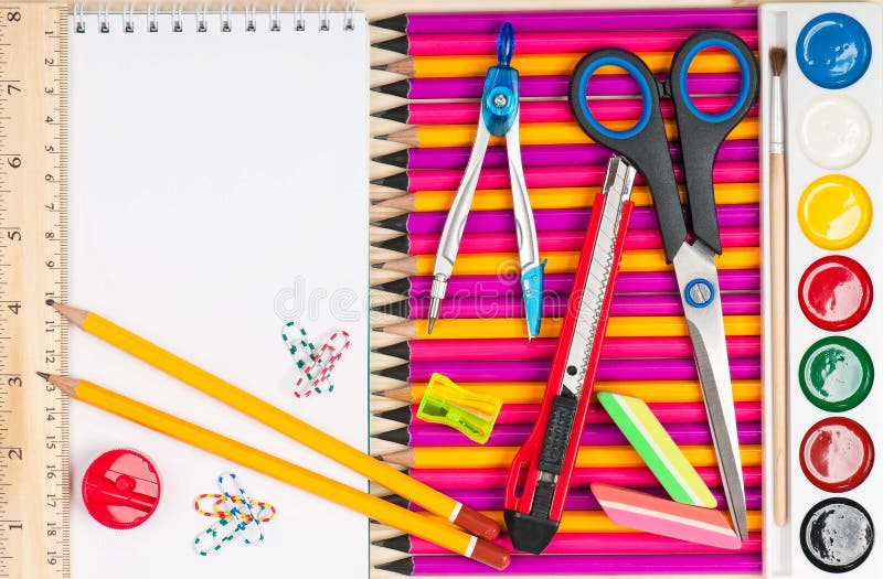 Bright writing materials stock photo. Image of crayon - 98066794