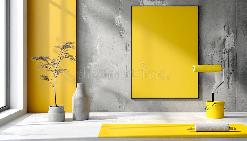 Bright Yellow Accents Elevate Modern Interior Design in Chic Workspace ...