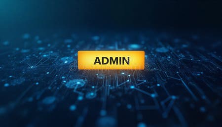 A Bright Yellow Admin Button on a Digital Circuit Board. Stock ...