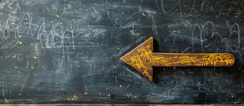 Bright Yellow Arrow Pointing Right on Blackboard Stock Image - Image of ...