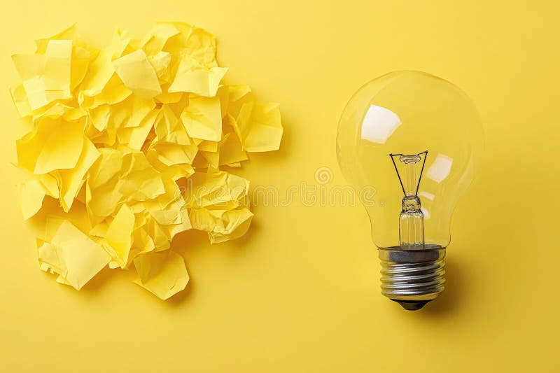 Creative Brainstorming Session with Light Bulb and Crumpled Ideas on ...