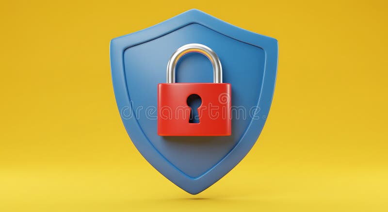 A Bright Yellow Background Features a Blue Shield with a Red Padlock at ...