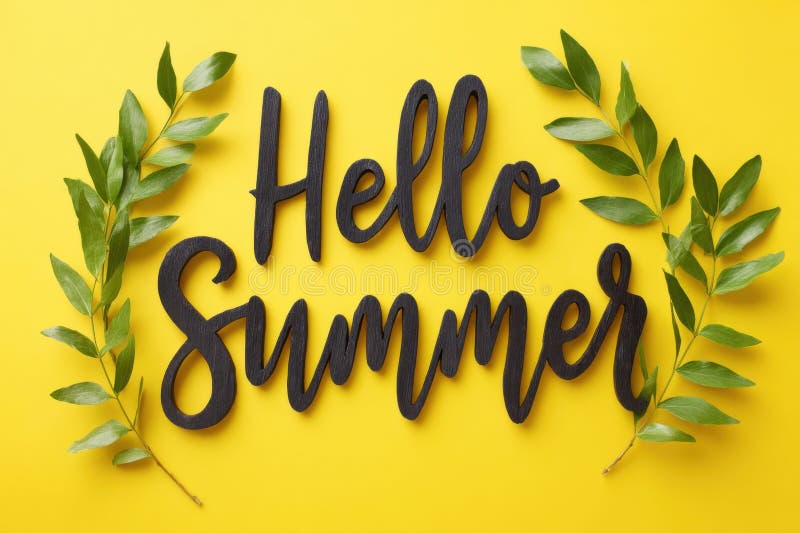 Bright Yellow Background Features Hello Summer Lettering Adorned with ...