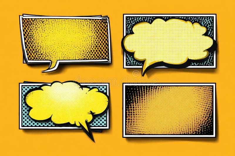 Comic-style Sticker Pack Features Bold Halftone Shadows with Empty Speech Bubbles for Creative ...