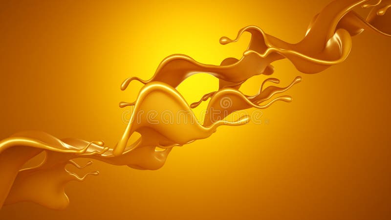 Bright Yellow Background with a Splash of Caramel. 3d Illustration, 3d ...