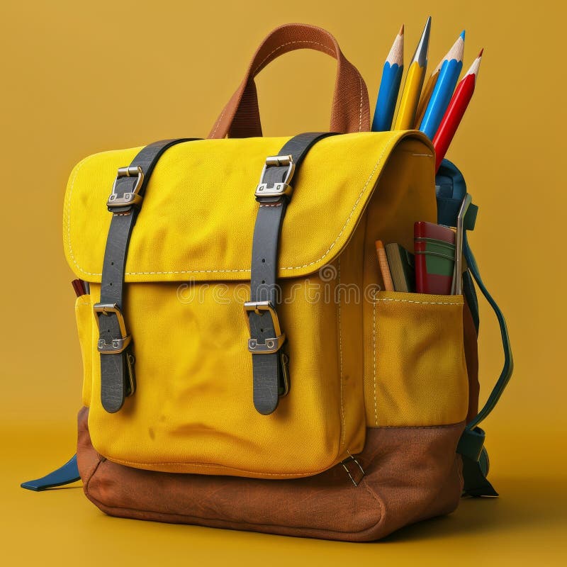 Bright Yellow Backpack Full of School Supplies, Back To School Concept ...