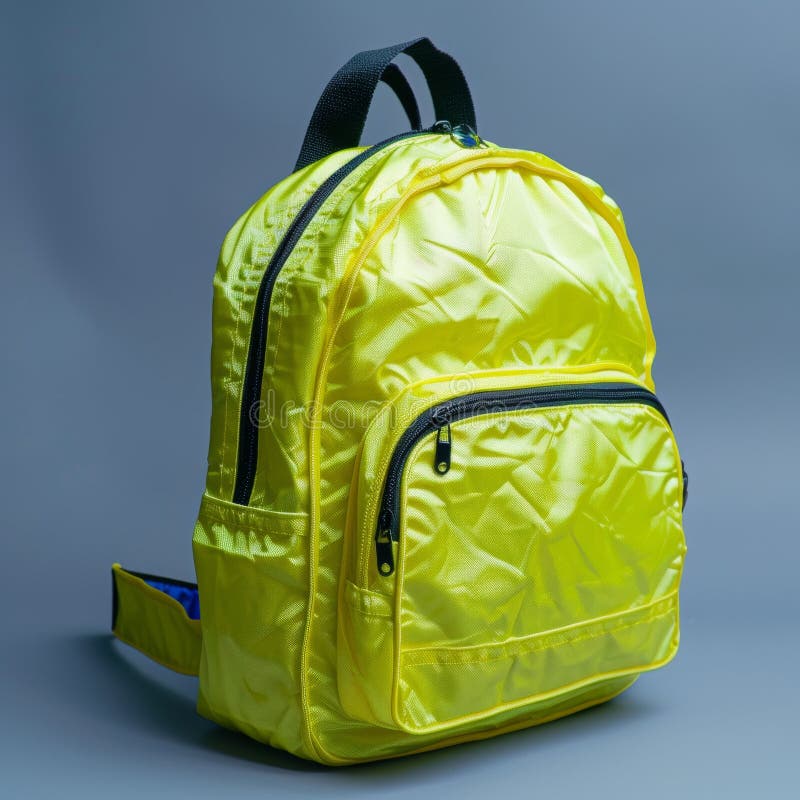 Vibrant Yellow Backpack Displayed Against a Blue-gray Background Stock ...