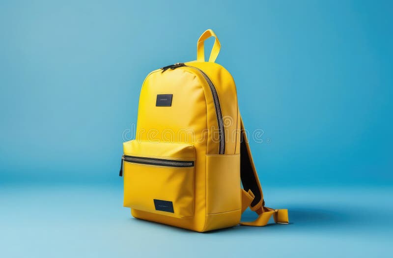 A Bright Yellow Backpack with a Sleek Design Stands Against a Blue ...