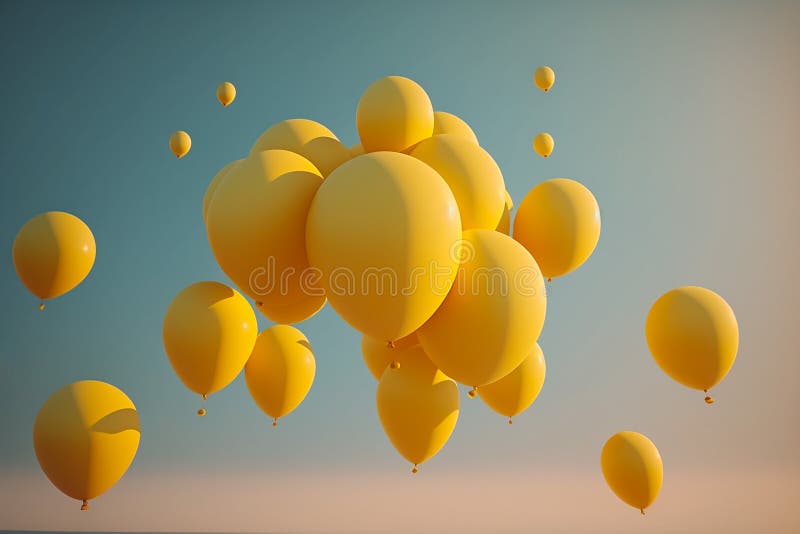 Bright Yellow Balloons Floating in the Sky Stock Illustration ...