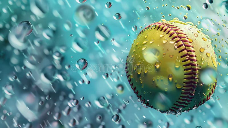 A Bright Yellow Baseball Partially Submerged in Water with Visible ...