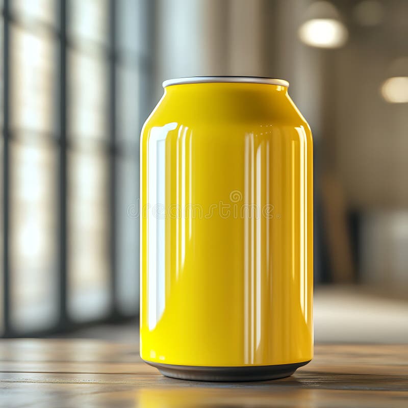Bright Yellow Beverage Can with Shiny Metallic Finish Stock ...
