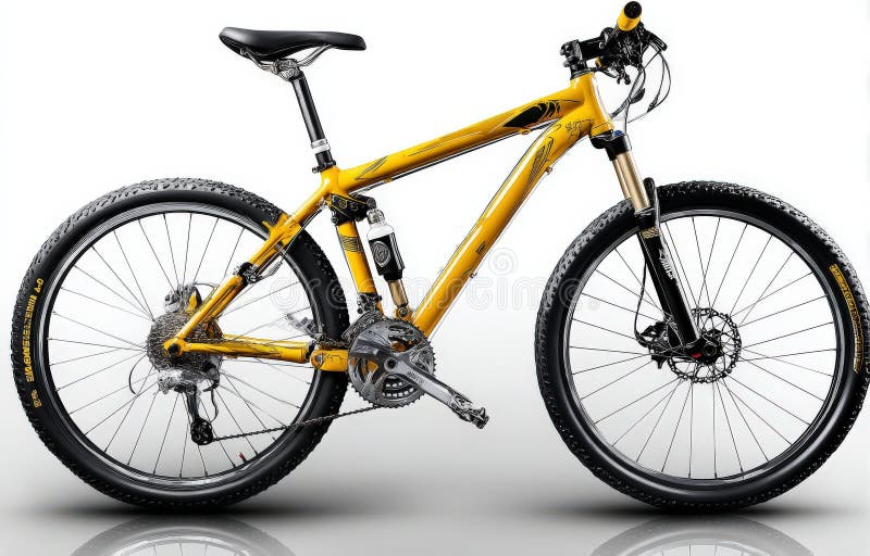 A Bright Yellow Bicycle is Sitting Prominently on a White Surface Stock ...