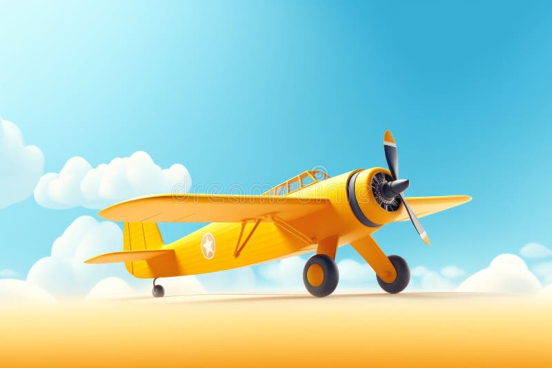 Bright Yellow Biplane, Airplane. the Sky is Light Blue Stock ...
