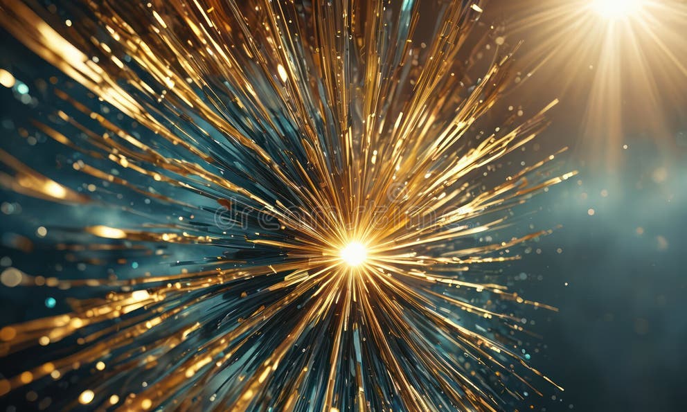 A Bright Yellow and Blue Firework Burst is the Main Focus of this Image ...