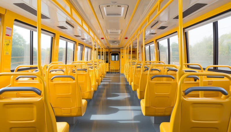 Bright Yellow Bus Seats in a Row, Waiting for Passengers Generated by ...