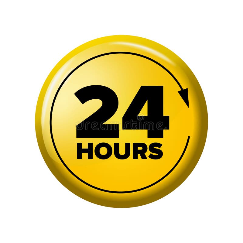 Bright Yellow Button with Words `24 Hours` and Arrow Stock Vector ...