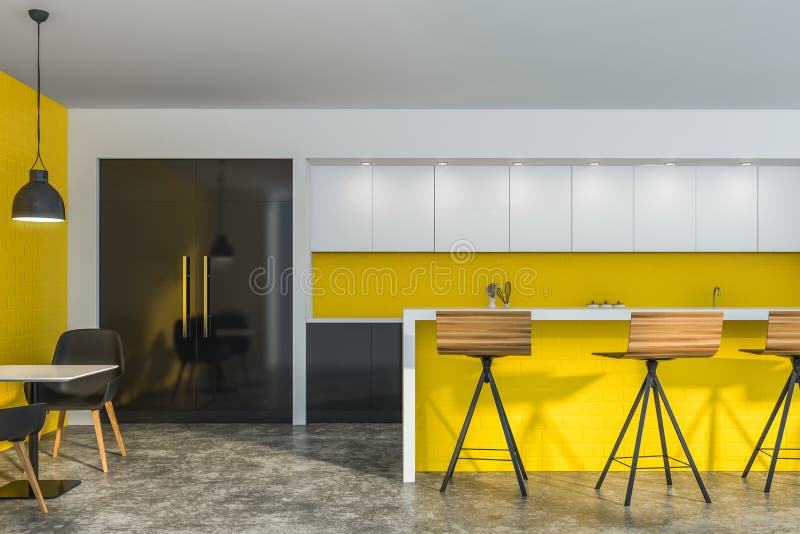 Bright Yellow Cafe Interior with Bar Counter Stock Illustration ...