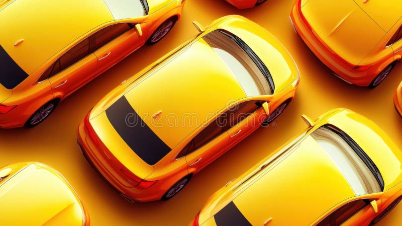 Bright Yellow Cars in a Patterned Layout Stock Illustration ...