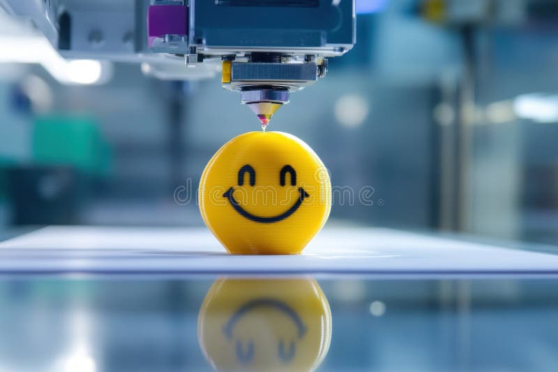 Smiley Face Logo Being Printed by a 3D Printer in a Modern Workshop ...