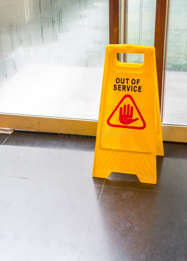 Bright Yellow Caution Sign of Out of Service . Stock Image - Image of ...