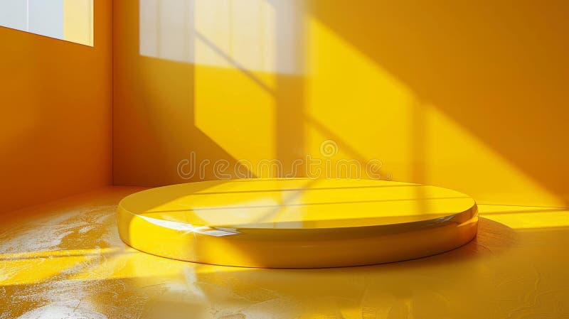 Bright Yellow Circular Platform in Sunlit Room - Generative Ai Stock ...