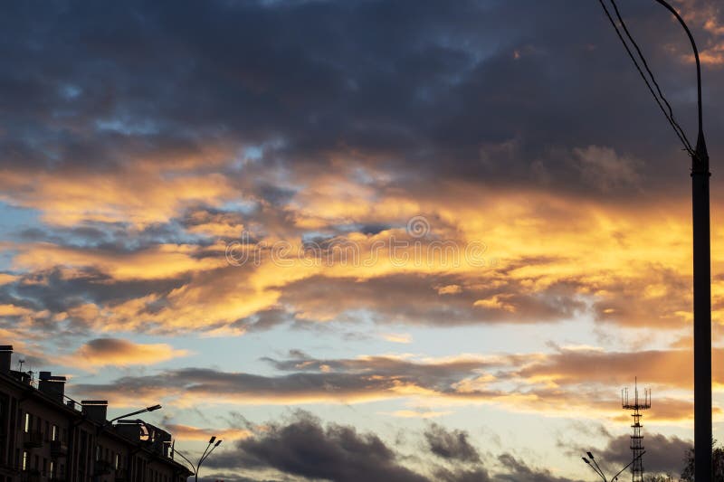 Bright Yellow Clouds at Sunset in Sky Stock Photo - Image of bright ...