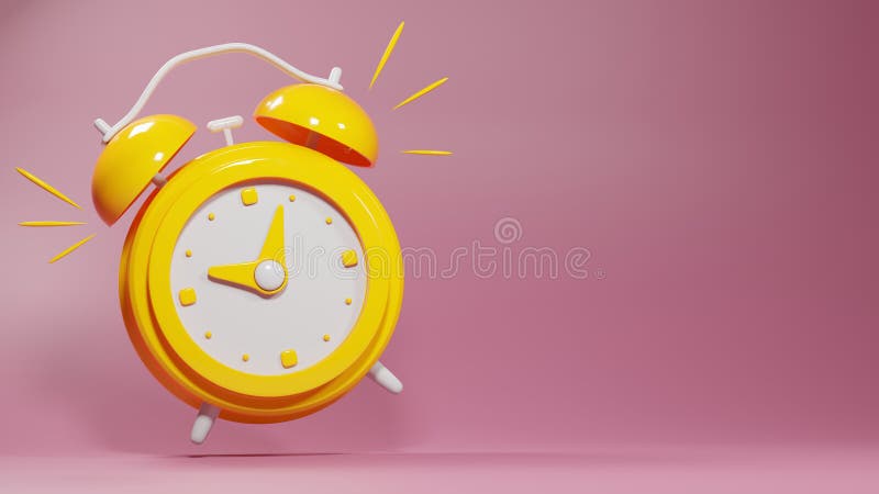 Bright Yellow Cute Alarm Clock Ringing Illustration. Cartoon Style 3d ...
