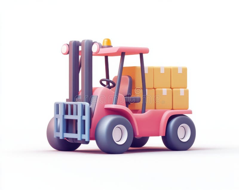 3D Cartoon Forklift Carrying Boxes in a Warehouse Setting Stock Photo ...