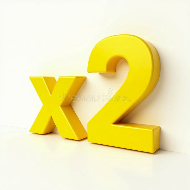 Bright Yellow 3D Text X2 on White Background. Stock Illustration ...