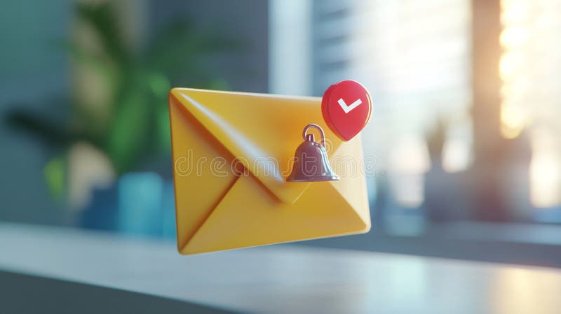 Bright Yellow Envelope with Notification Icon Symbolizes Email Alert in ...