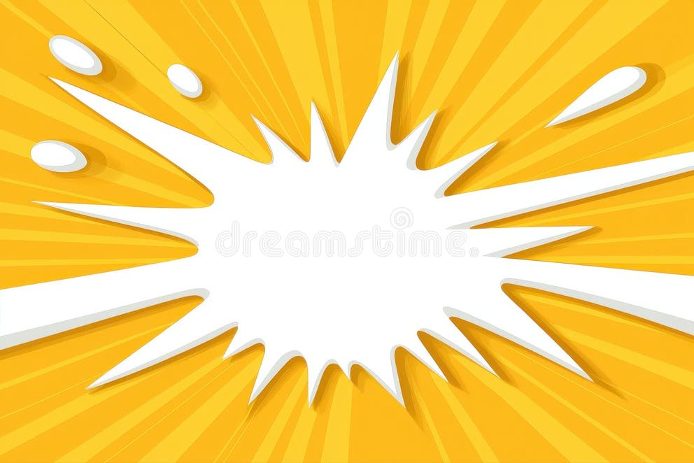 Bright Yellow Explosion Background with White Rays and Comic Style ...