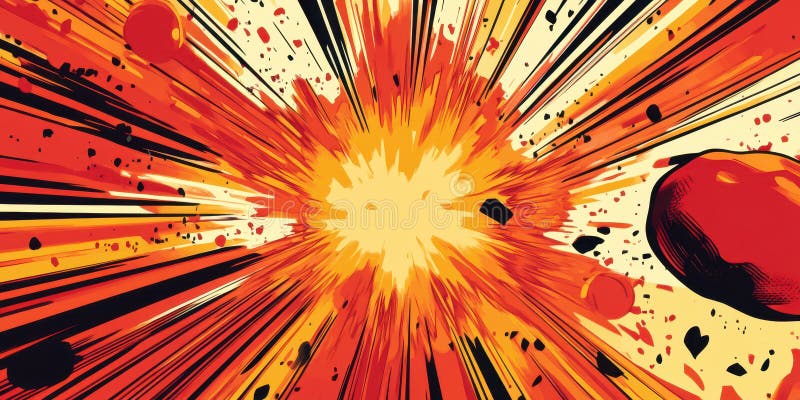 A Bright Yellow Explosion with Red Streaks and Black Spots Stock ...