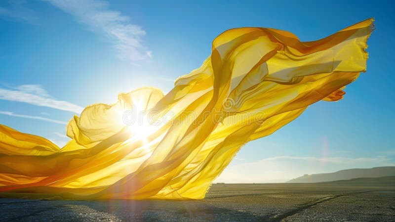 A Bright Yellow Fabric Flapping Wildly in the Strong Wind on a Helipad ...