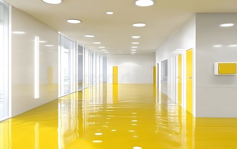 Bright Yellow Floor Modern Office Corridor Royalty Free Image Stock ...