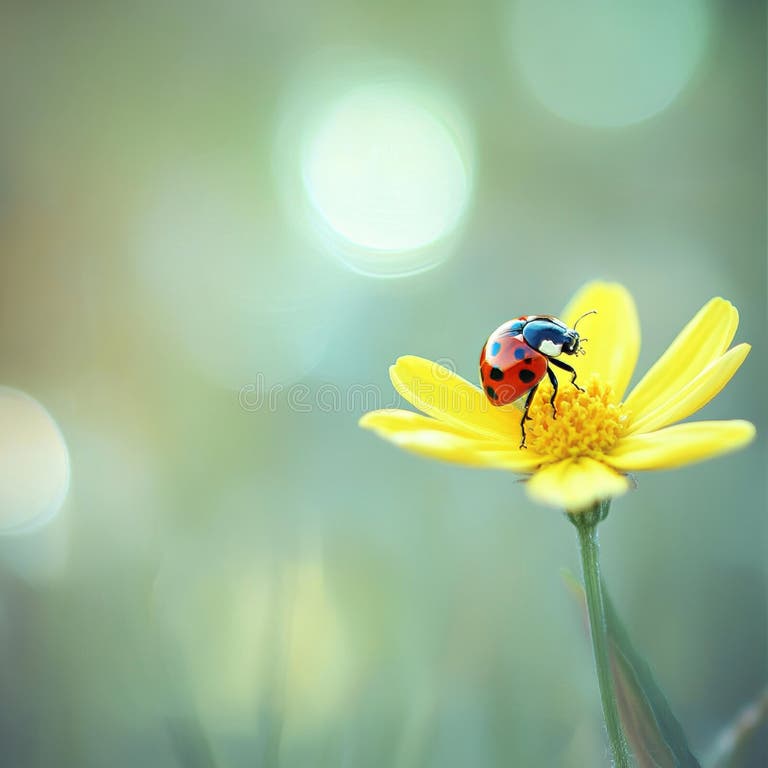 A Bright Yellow Flower in a Meadow is Where a Ladybug is Resting Stock ...