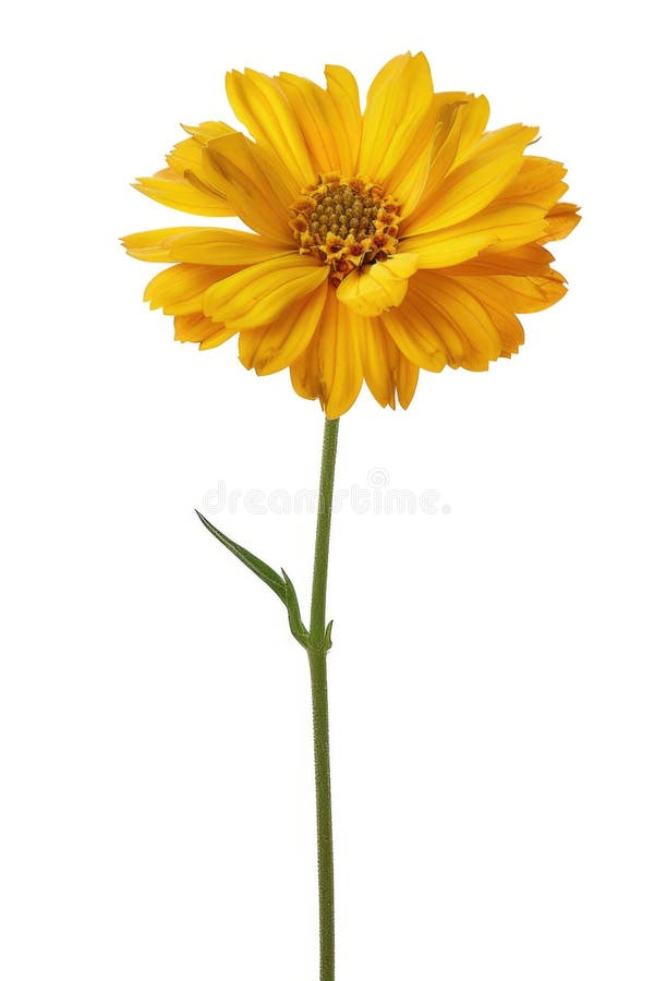 Bright Yellow Flower on a Stem Against a Plain White Backdrop. Suitable ...