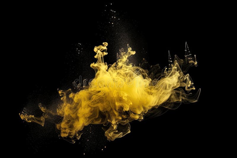 Bright Yellow Flowing Smoke Cloud on Black Background. Stock ...