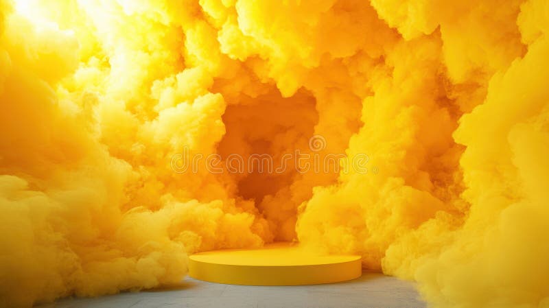 Bright Yellow Fog with Circular Platform in Abstract Environment Stock ...