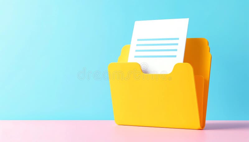 Bright Yellow Folder on Colorful Background with Document Inside Stock ...